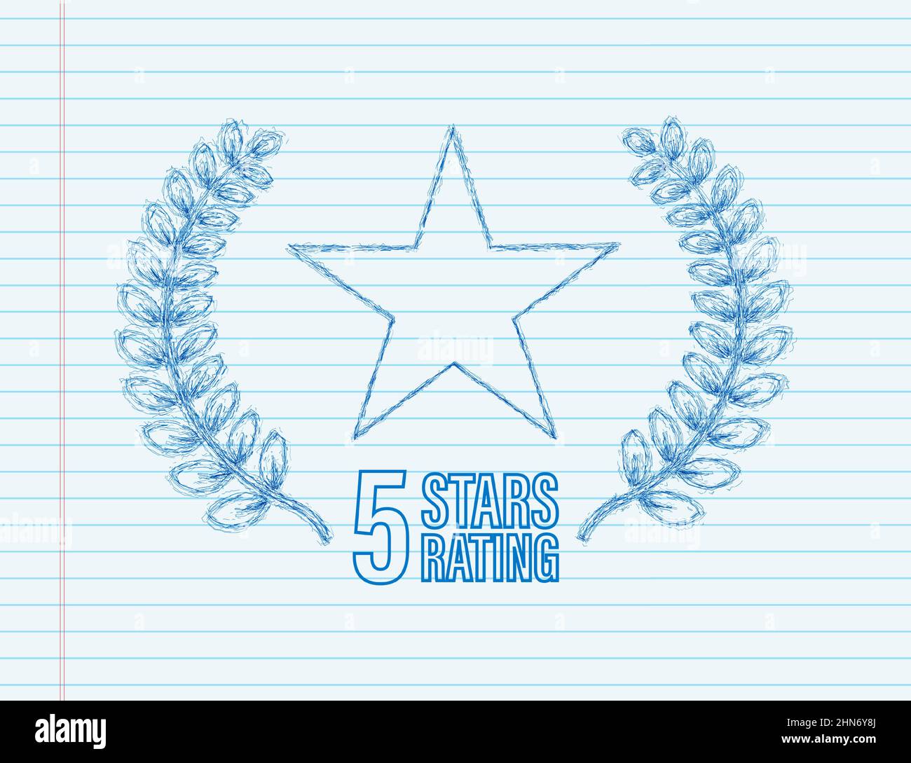 5 star rating sketch icon. Badge with icons on white background. Vector ...
