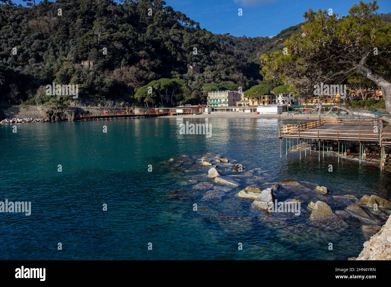 Italy, Portofino - in the locality of Paraggi, the beautiful cove with ...