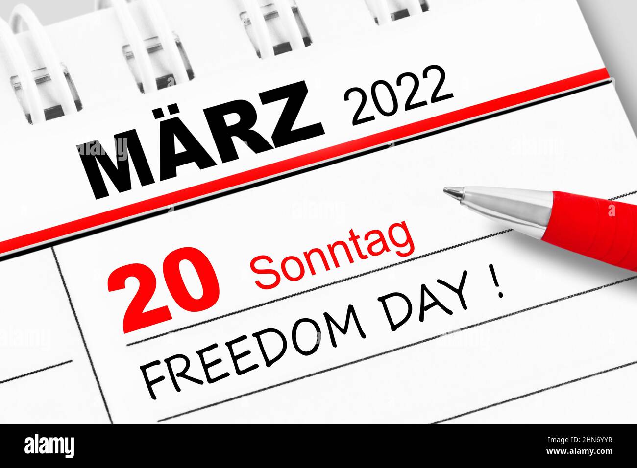 German calendar 2022 March 20 Sunday and Corona Freedom Day Stock Photo ...