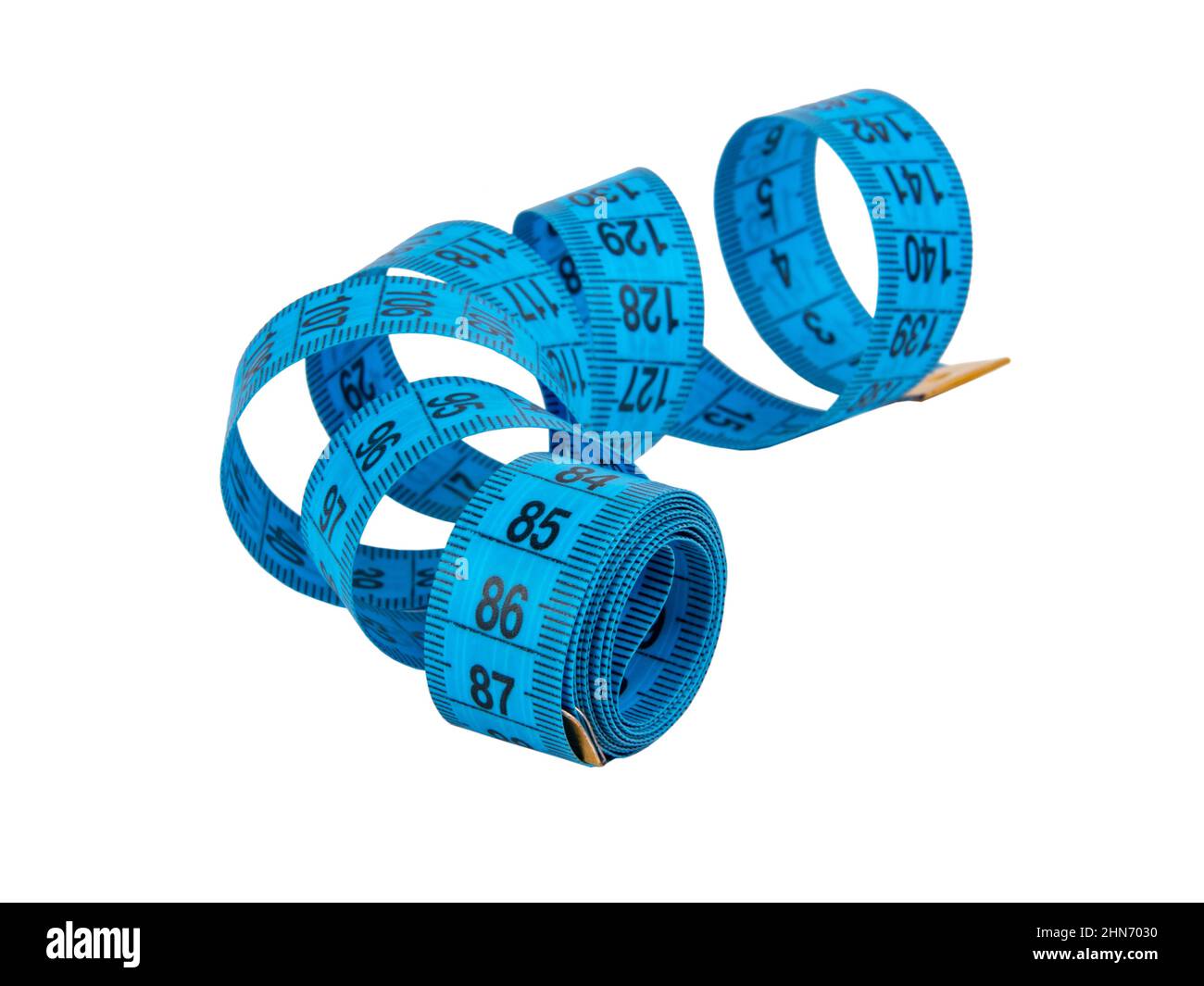 Blue tape measure isolated on the white background Stock Photo - Alamy