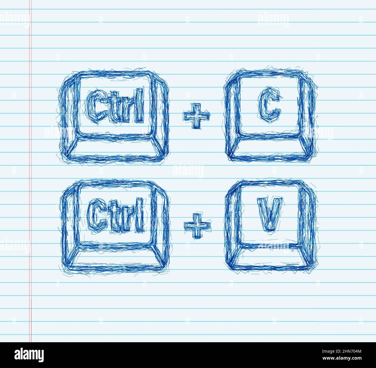 Ctrl C And Ctrl V Computer Keyboard Sketch Buttons Desktop Interface Web Icon Vector Stock