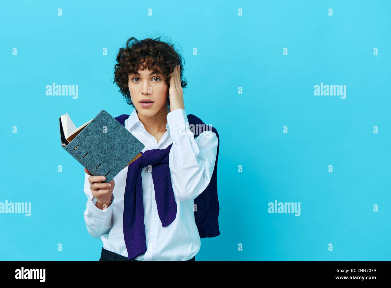 man education with notepad hand gesture isolated backgrounds Stock ...