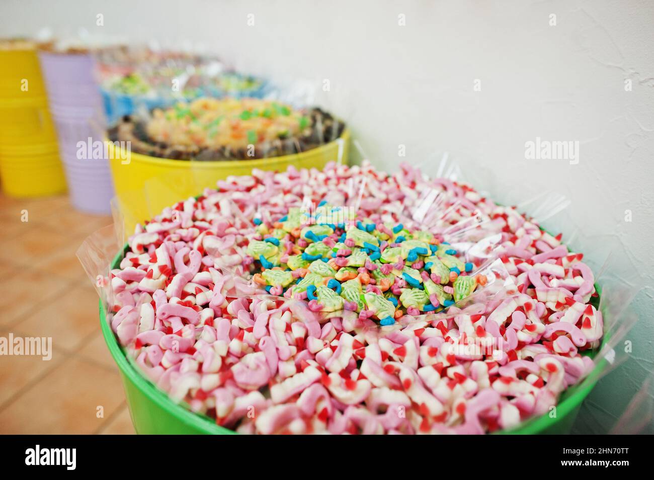 Barrels with sweets in candy shop Stock Photo - Alamy