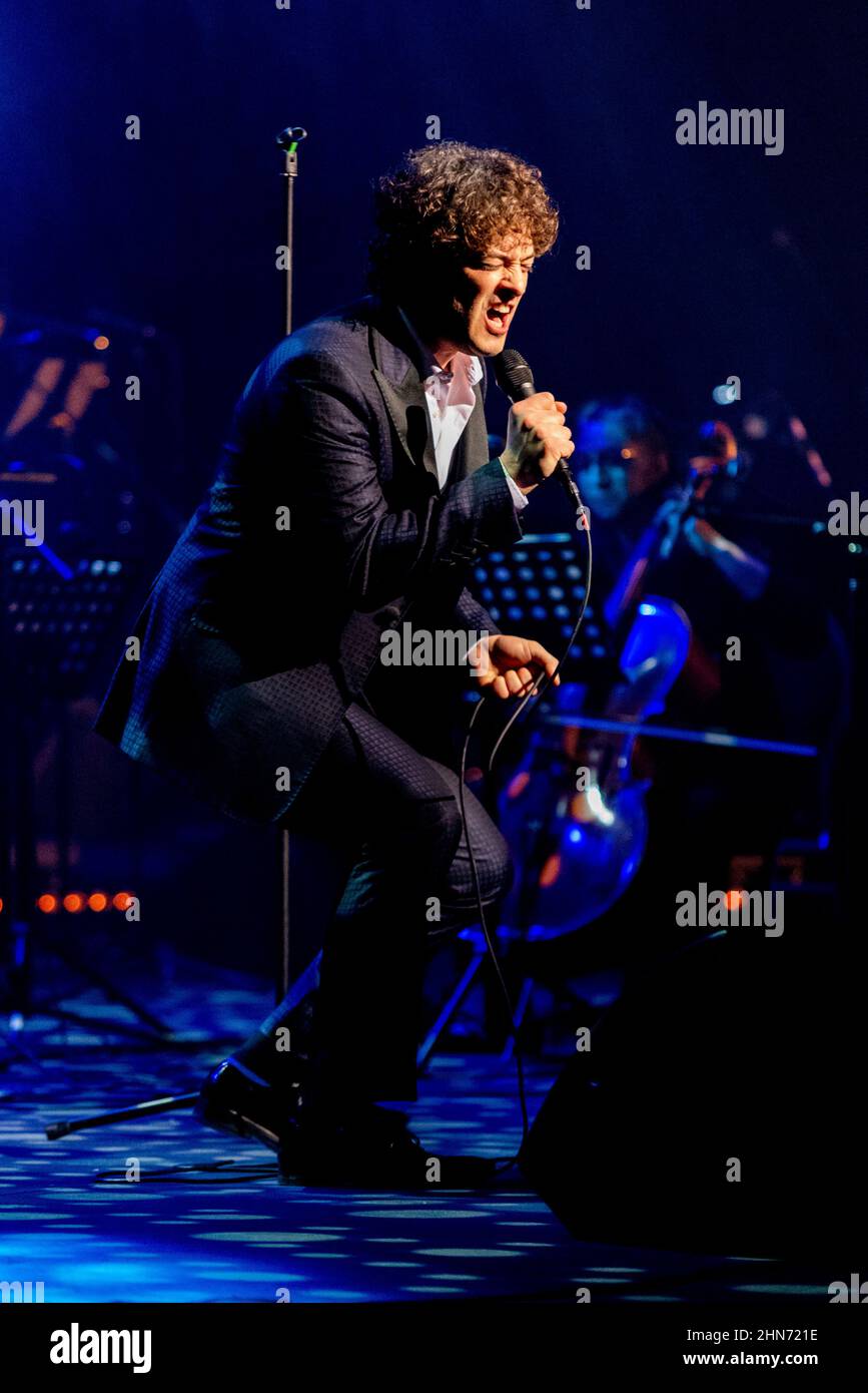Lee Mead singing at a concert titled He Built This City at Cliffs ...
