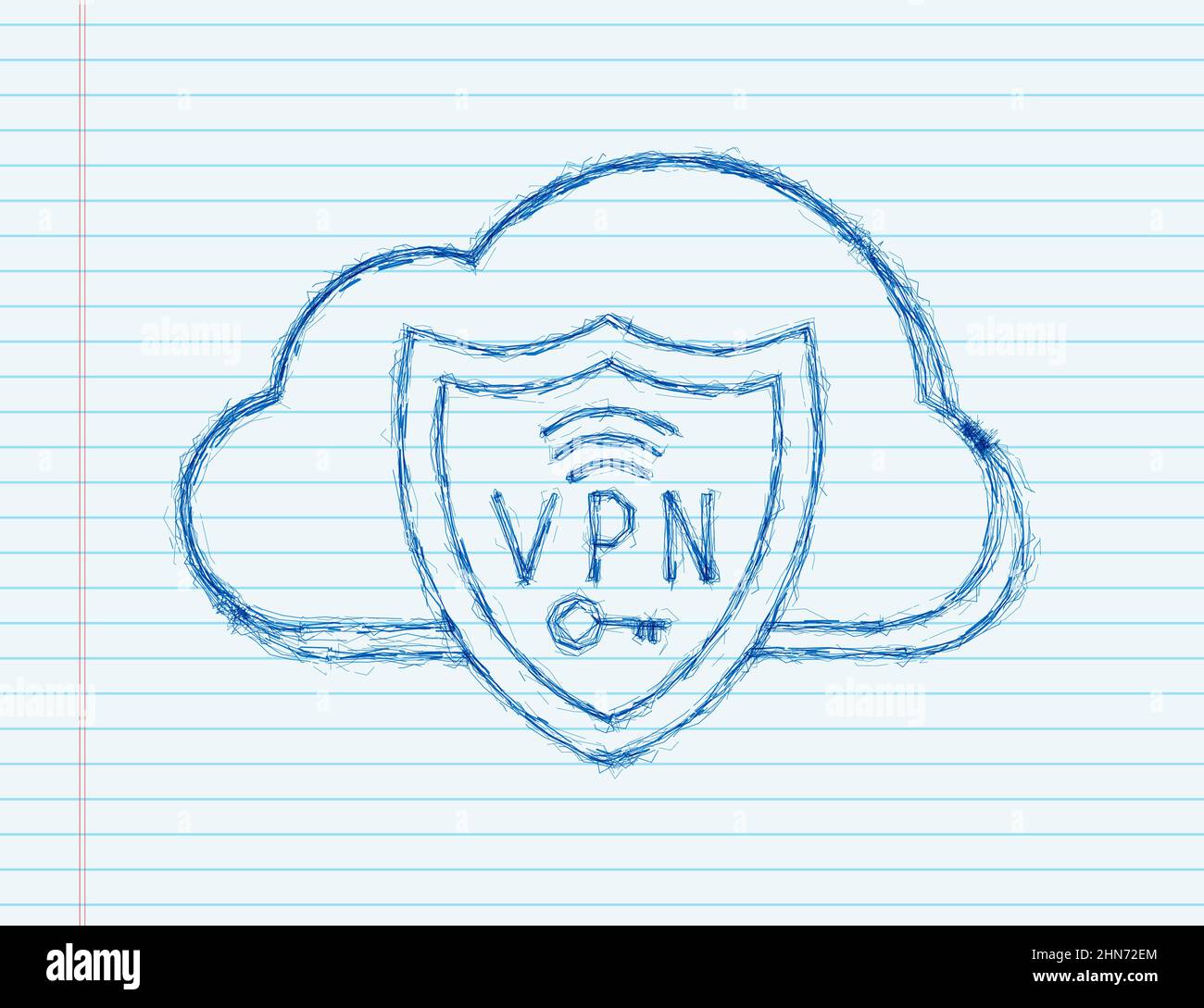Secure VPN connection concept. Virtual private network connectivity overview. sketch style ...