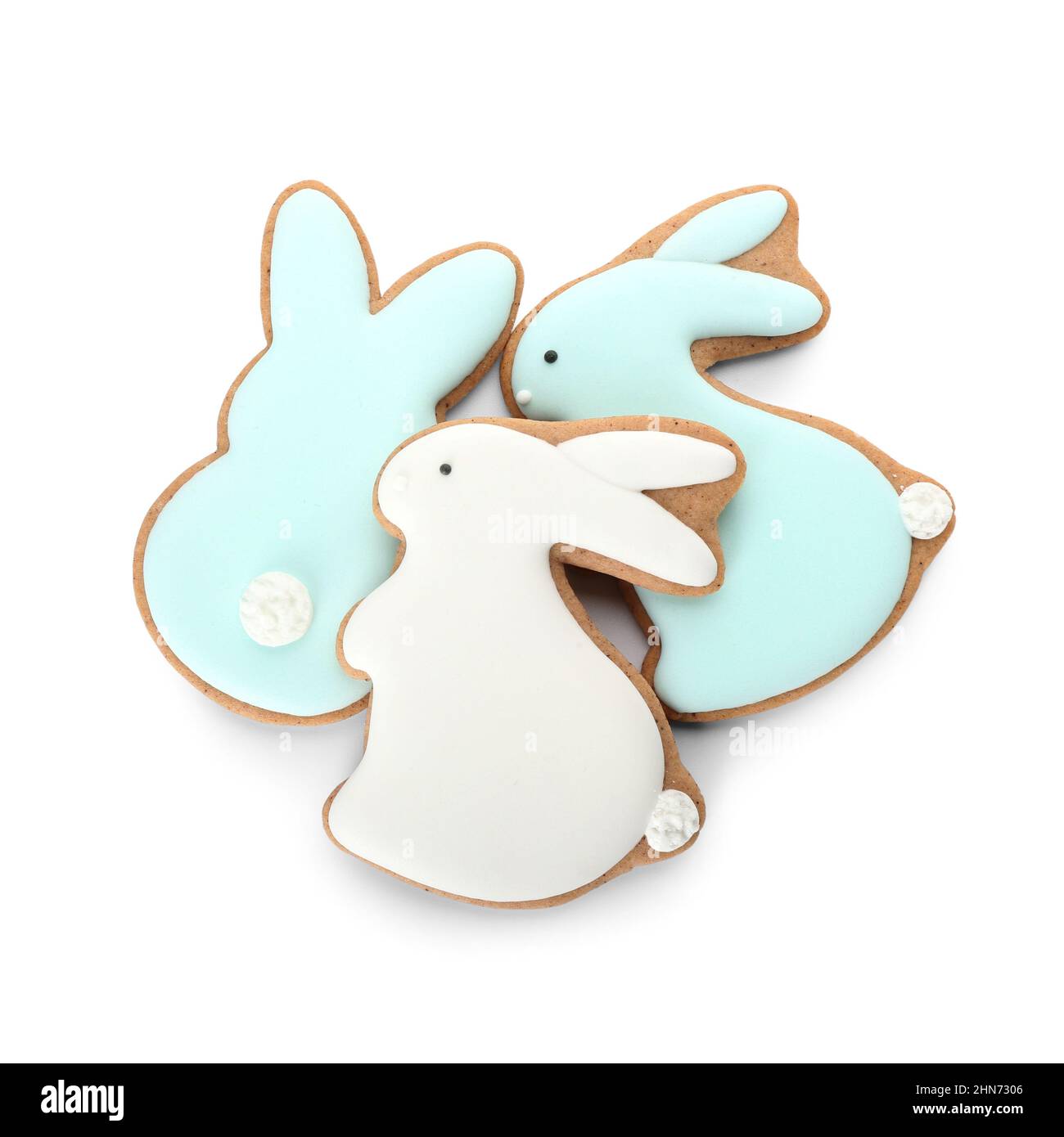 Delicious Easter cookies in shape of bunny on white background Stock ...