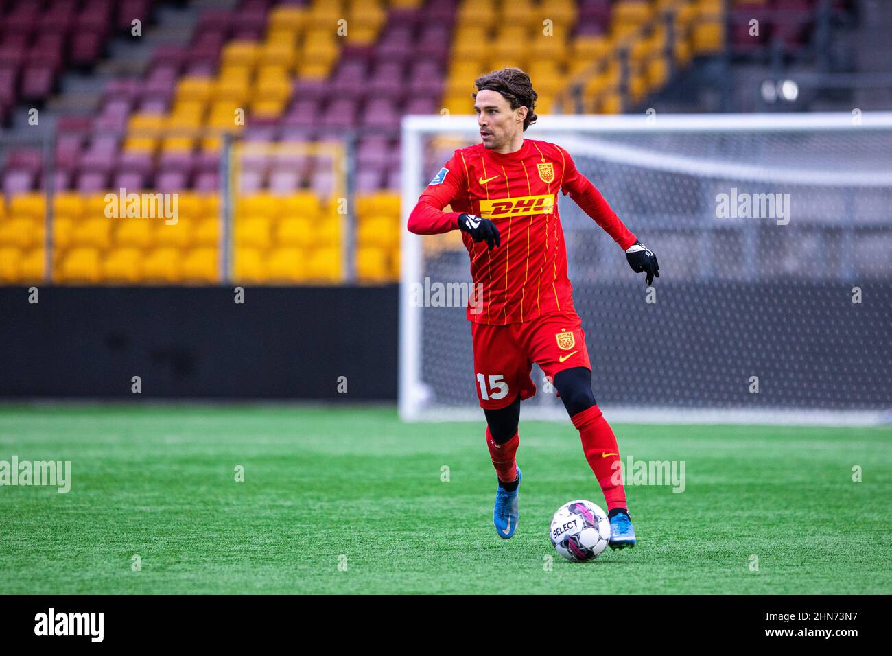Farum, Denmark. 14th Feb, 2022. Erik Marxen (15) of FC Nordsjaelland ...