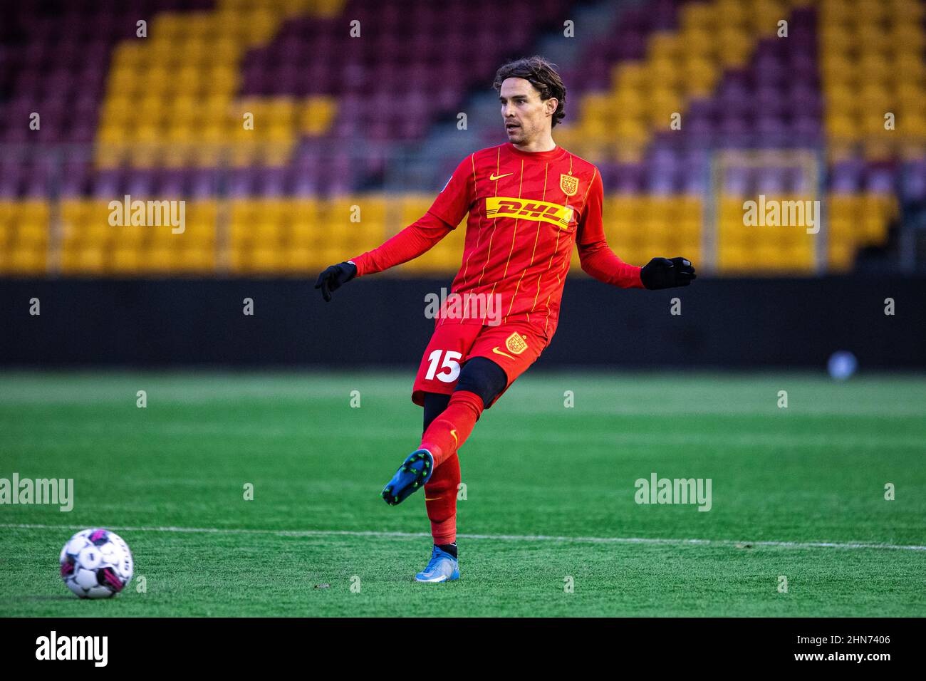 Farum, Denmark. 14th Feb, 2022. Erik Marxen (15) of FC Nordsjaelland ...