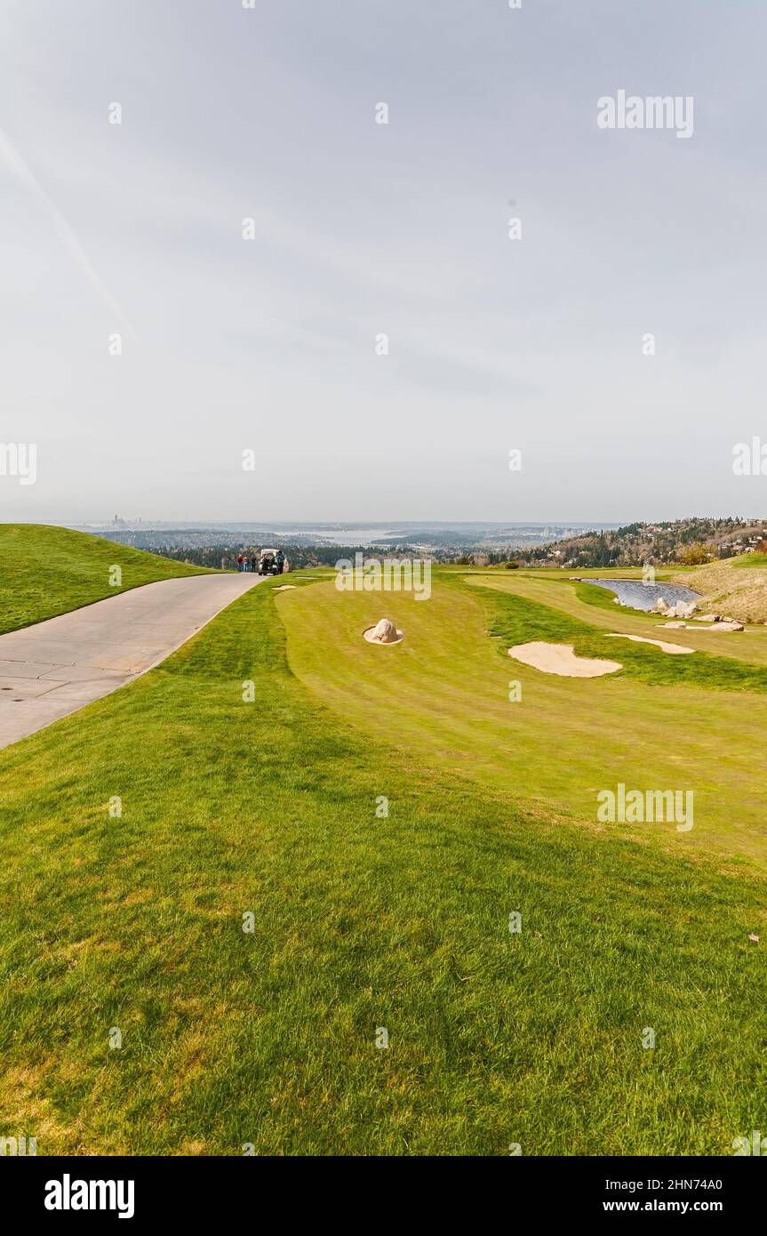 A view of the greens and sand traps at the Golf Club at Newcastle ...