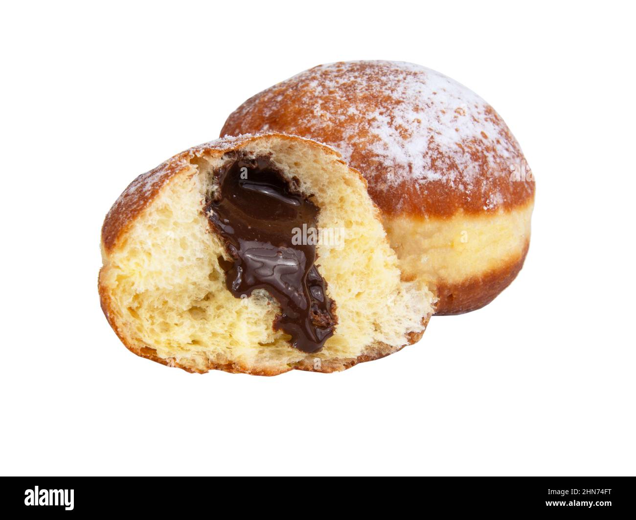 Bright tasty berliner donut ball with chocolate cream filling isolated ...