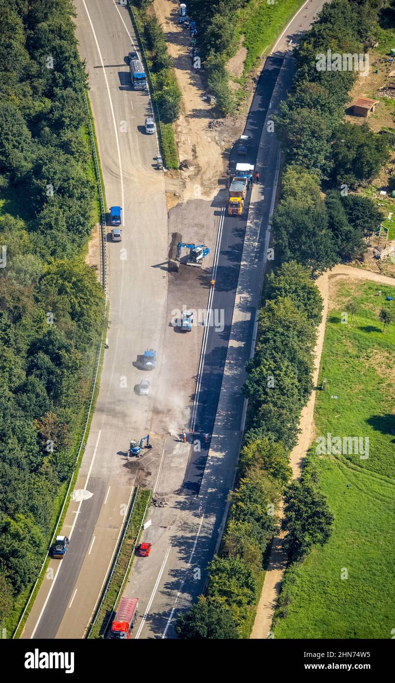 Aerial photograph, flooded area and construction site on the A571 ...