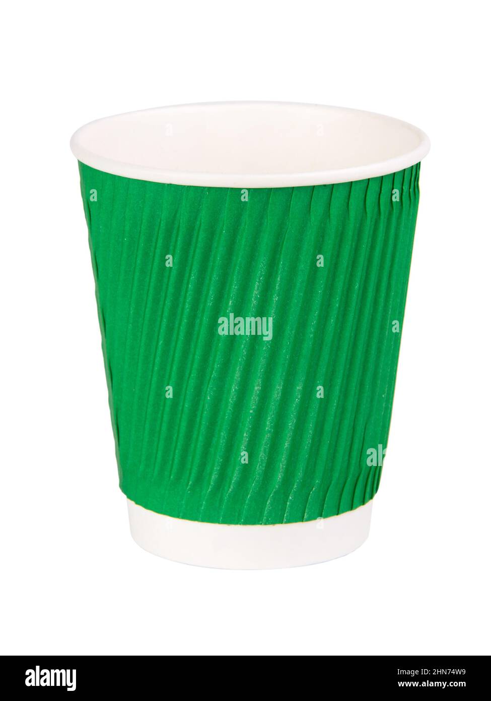 Green paper corrugated cup for coffee isolated on the white background ...