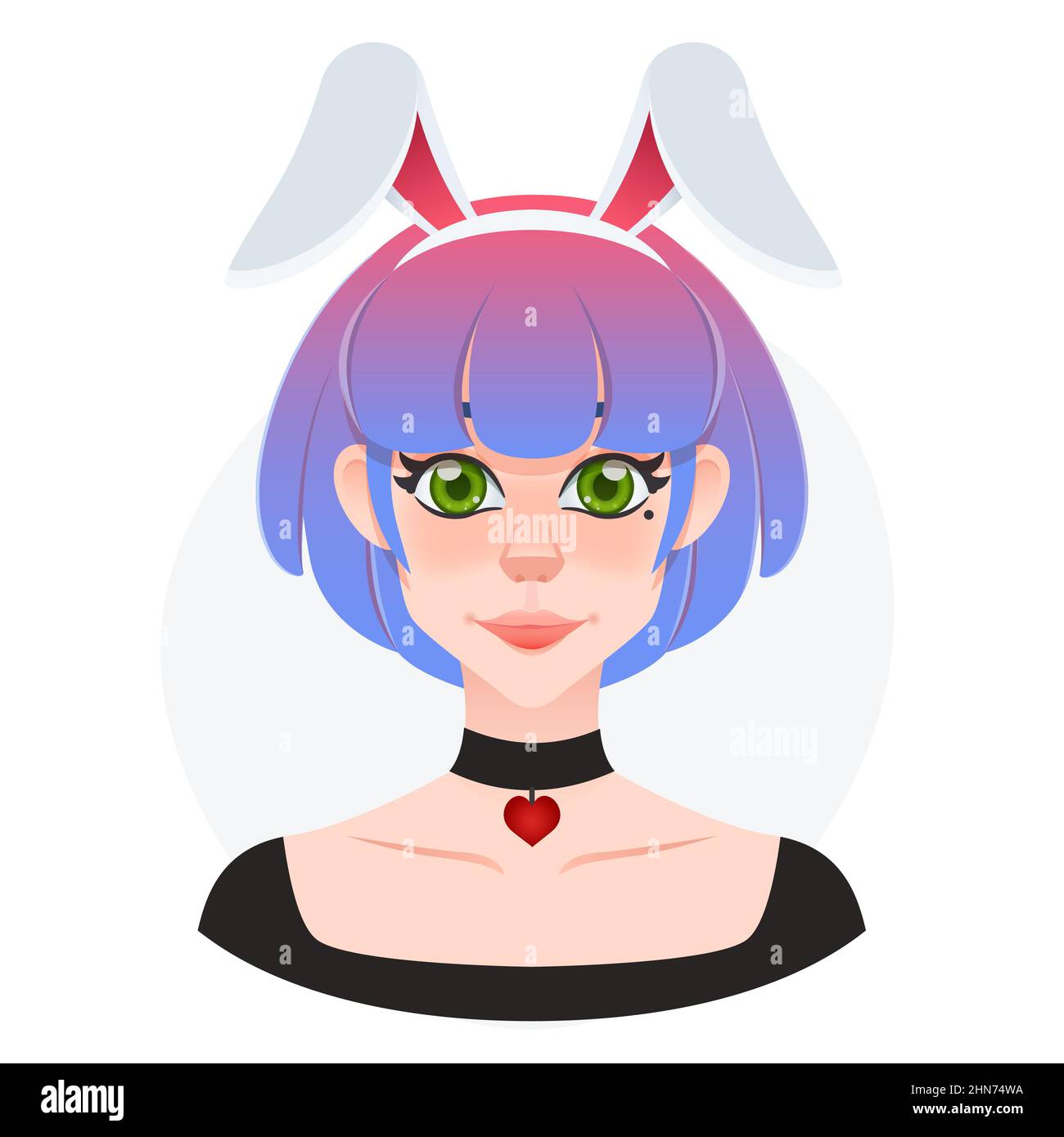 Pretty young woman cartoon avatar. Short hair beauty with rabbit ears ...