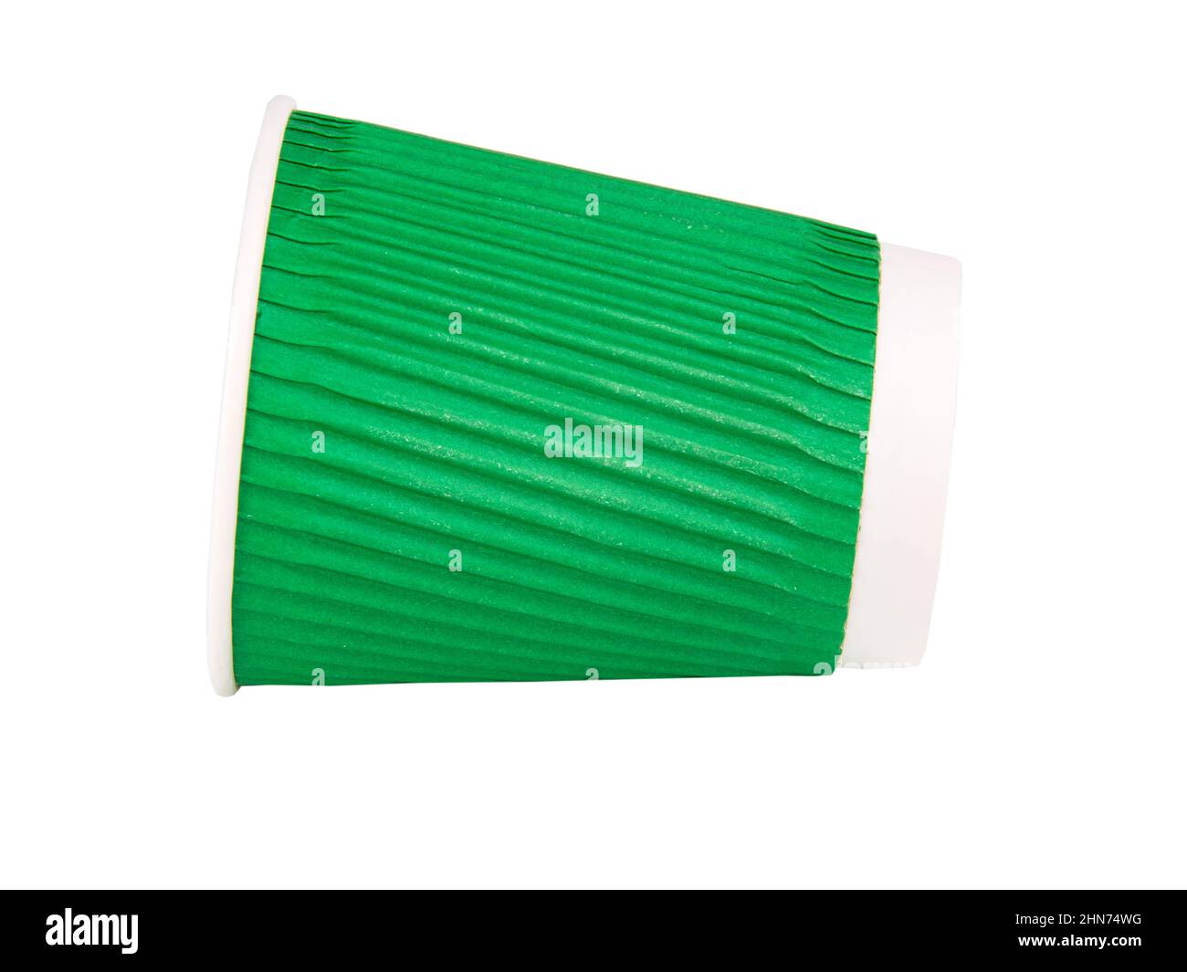 Green paper corrugated cup for coffee isolated on the white background ...
