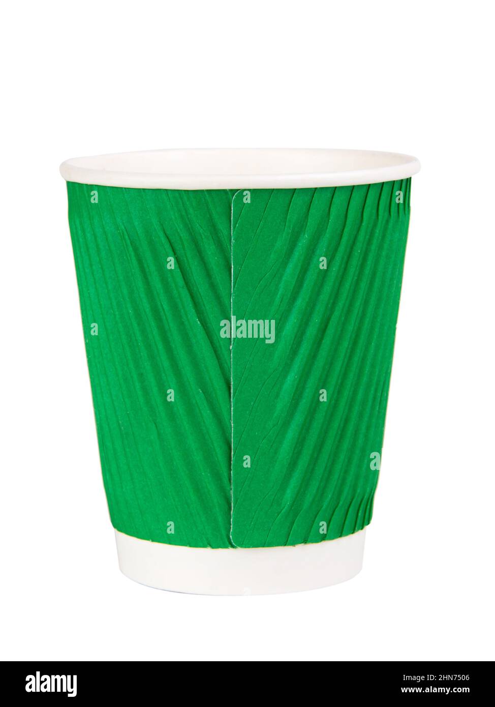 Green paper corrugated cup for coffee isolated on the white background ...