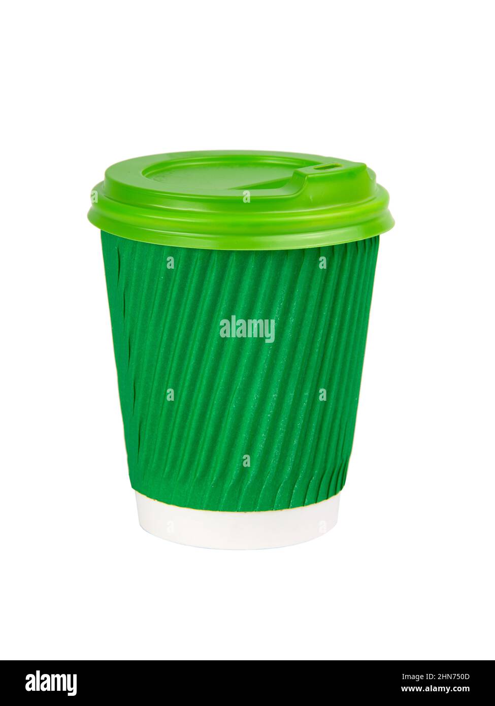Green paper corrugated cup for coffee isolated on the white background ...