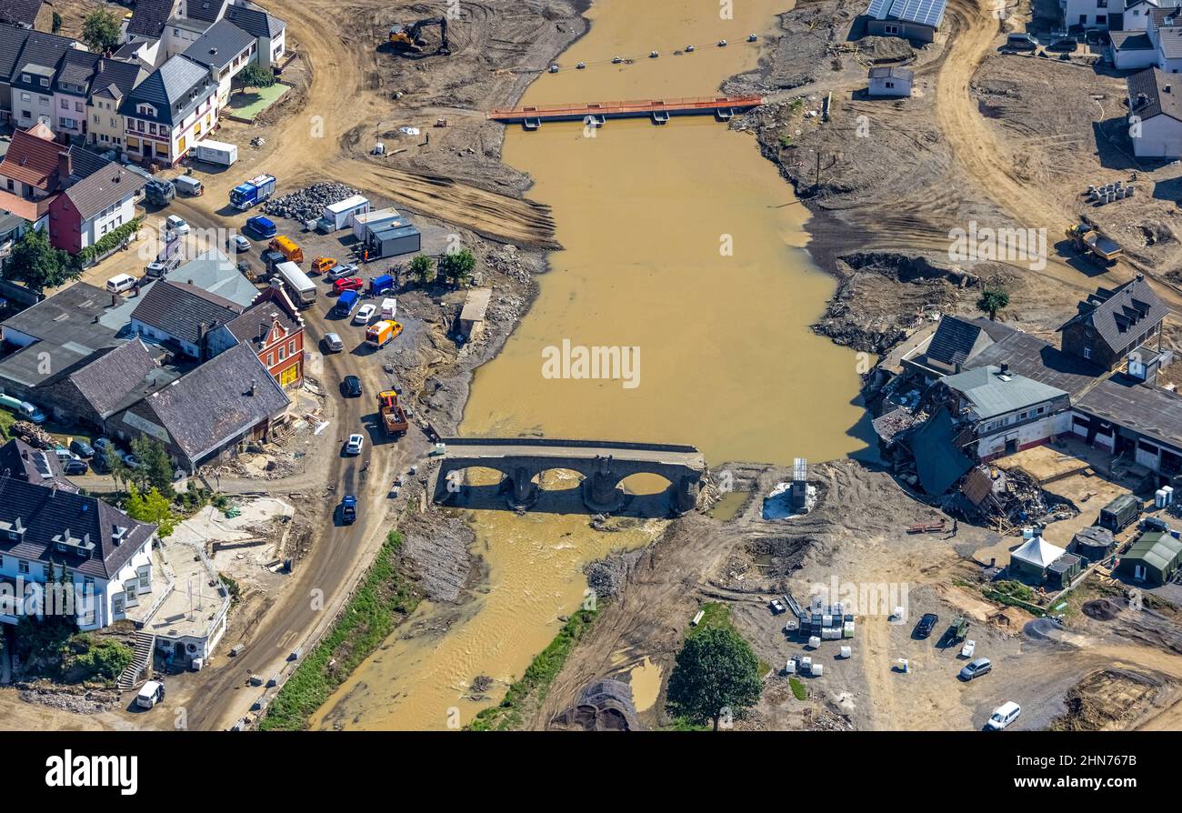 Aerial photograph, flooded area on the river Ahr in the district of Rech, Altenahr, Ahr flood ...