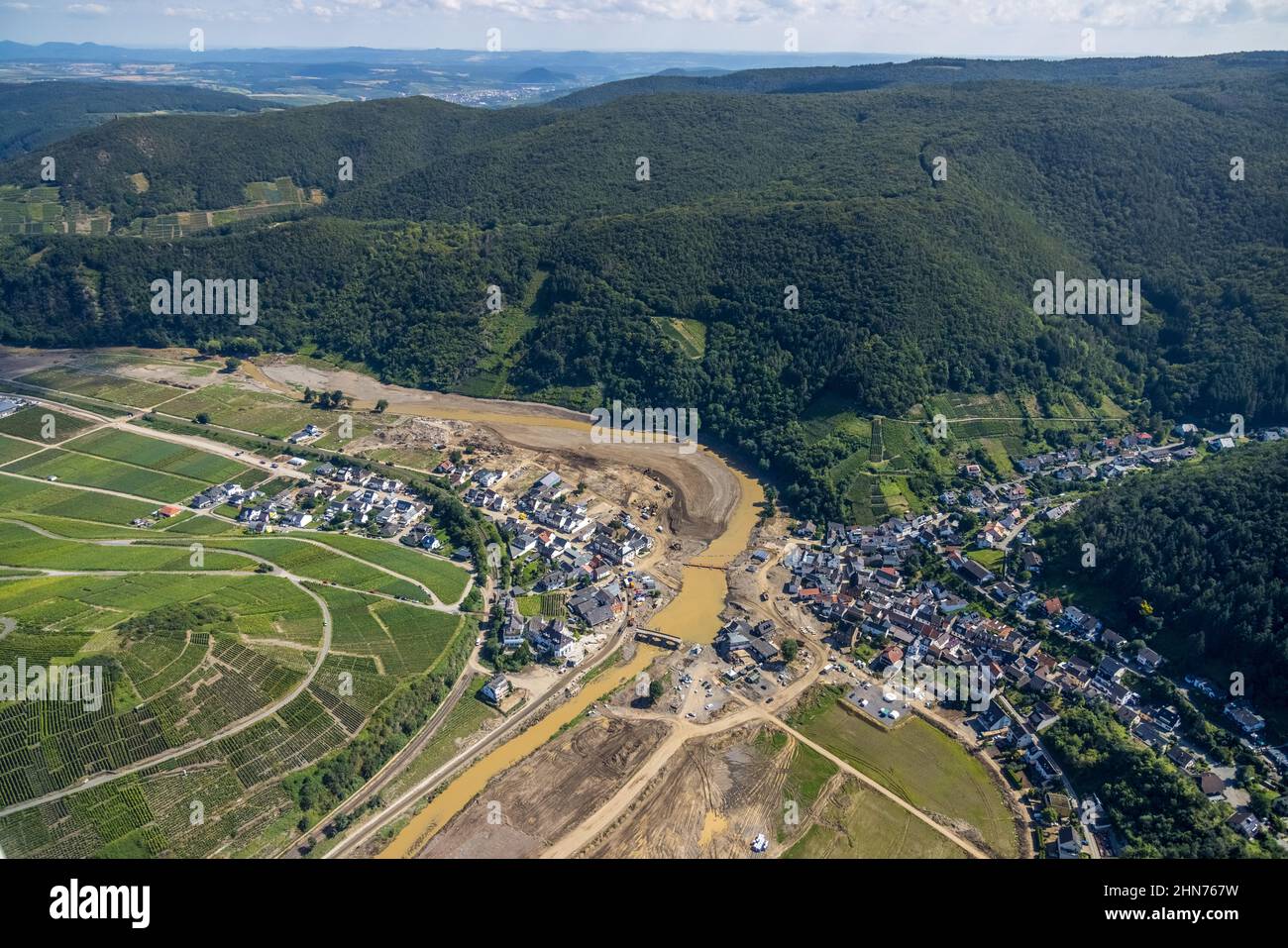 Aerial photograph, flooded area on the river Ahr in the district of ...