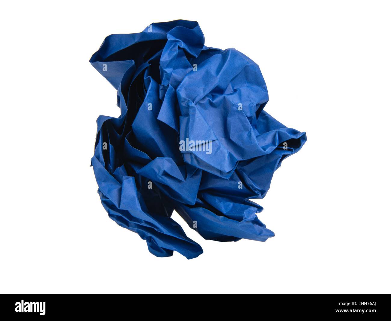 Bright crumpled paper blue color isolated on the white background Stock ...