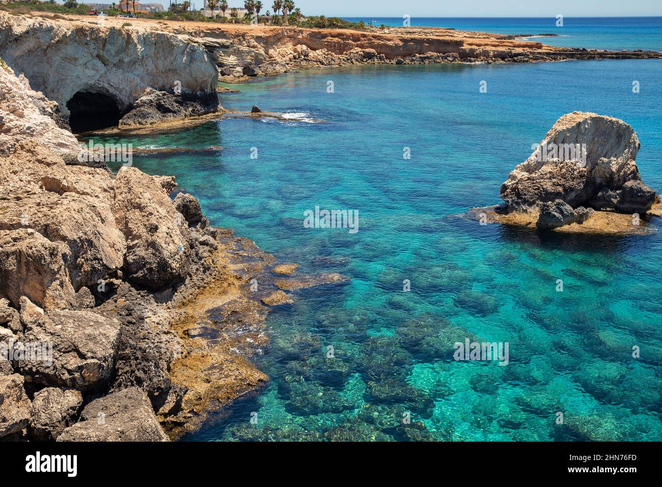 Ayia Napa summer resort rocky coastline seafront view, Cyprus Stock ...