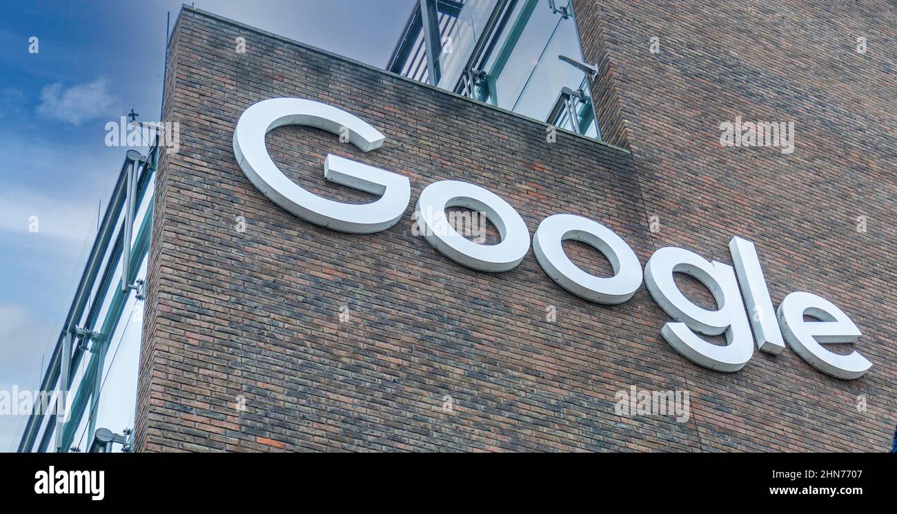 The Google sign and logo on their offices on the corner of Clanwilliam ...