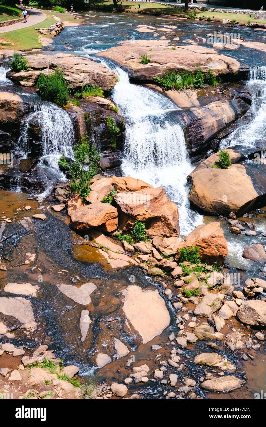 Vertical shot of the beautiful waterfalls in Falls Park in Greenville, South Carolina Stock ...