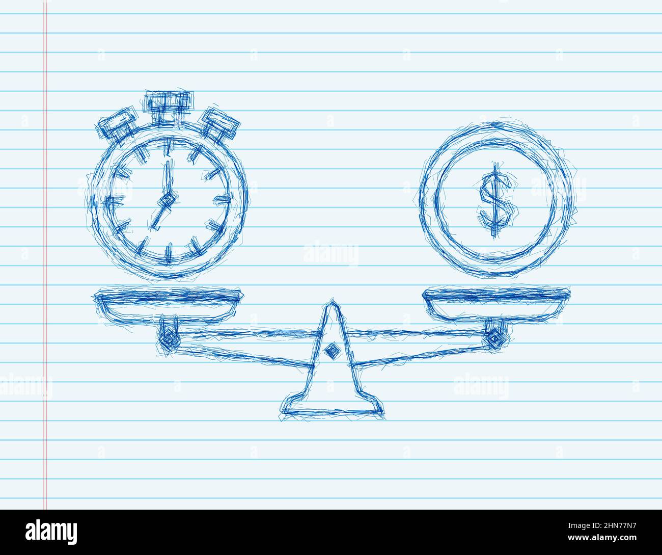 Time is money on scales icon. sketch icon. Money and time balance on ...
