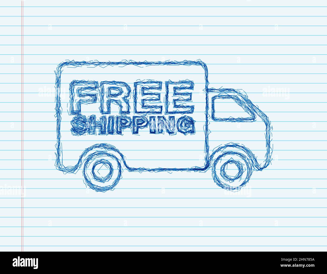 Free shipping sketch icon. Badge with truck. Vector stock illustration ...