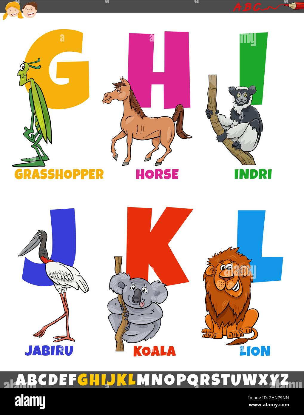 Cartoon illustration of educational colorful alphabet set from letter G ...