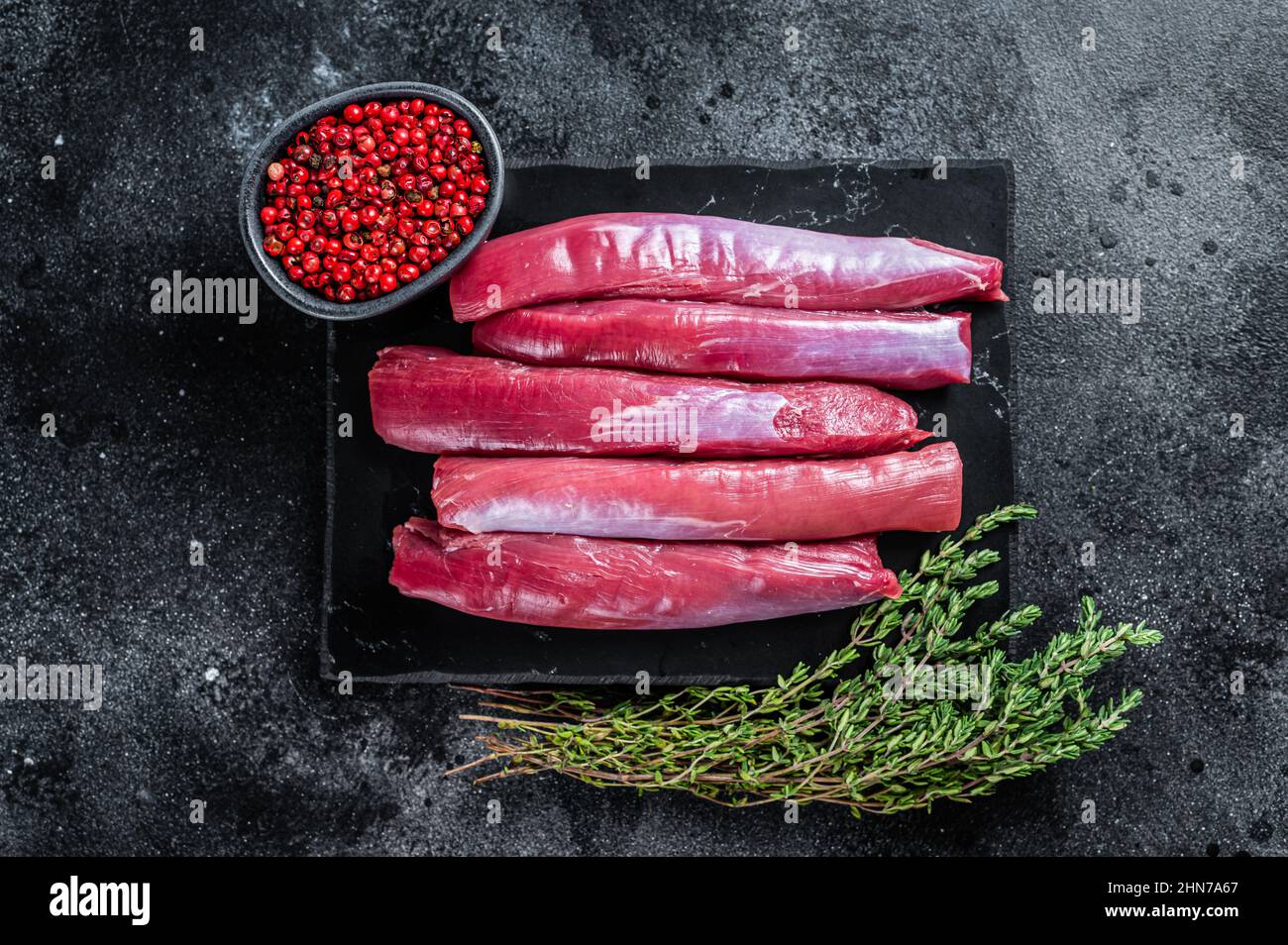 Fresh Raw lamb tenderloin Fillet, Mutton Sirloin Meat on marble board ...