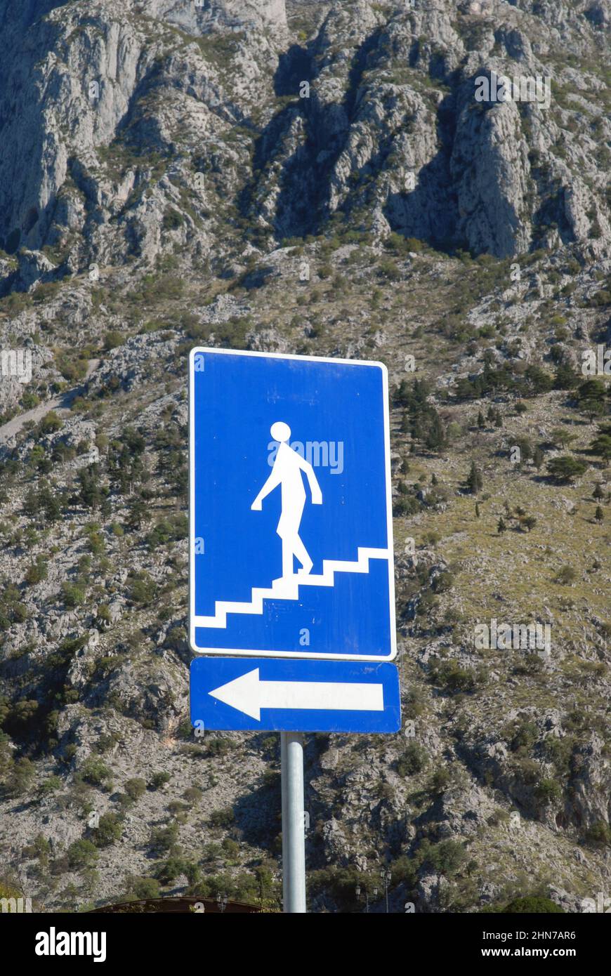 Ladder of Kotor, steep steps warning sign up to the fortress, Kotor ...