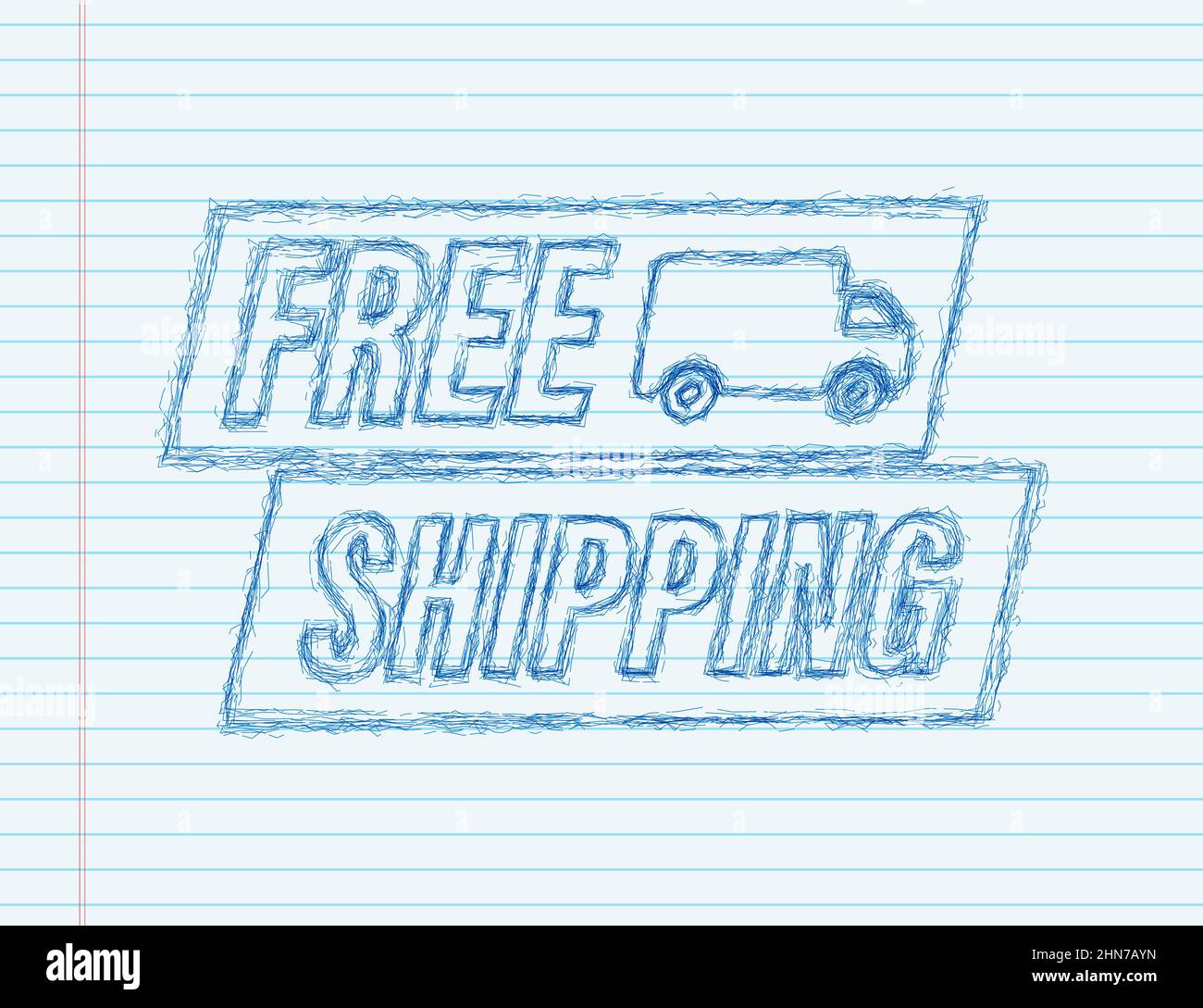 Free shipping sketch icon. Badge with truck. Vector stock illustrtaion ...