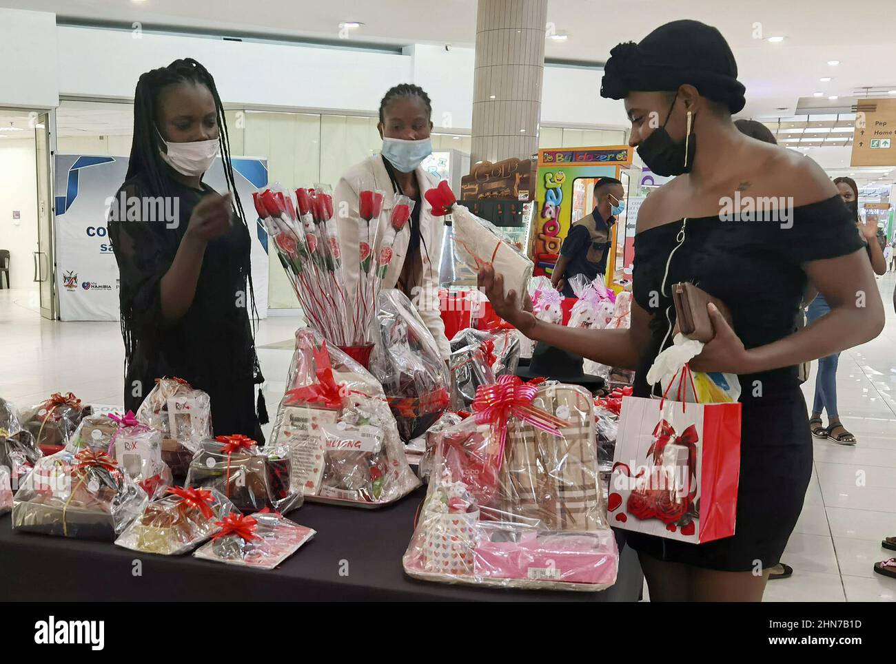 Windhoek, Namibia. 14th Feb, 2022. A customer shops for Valentine's Day ...