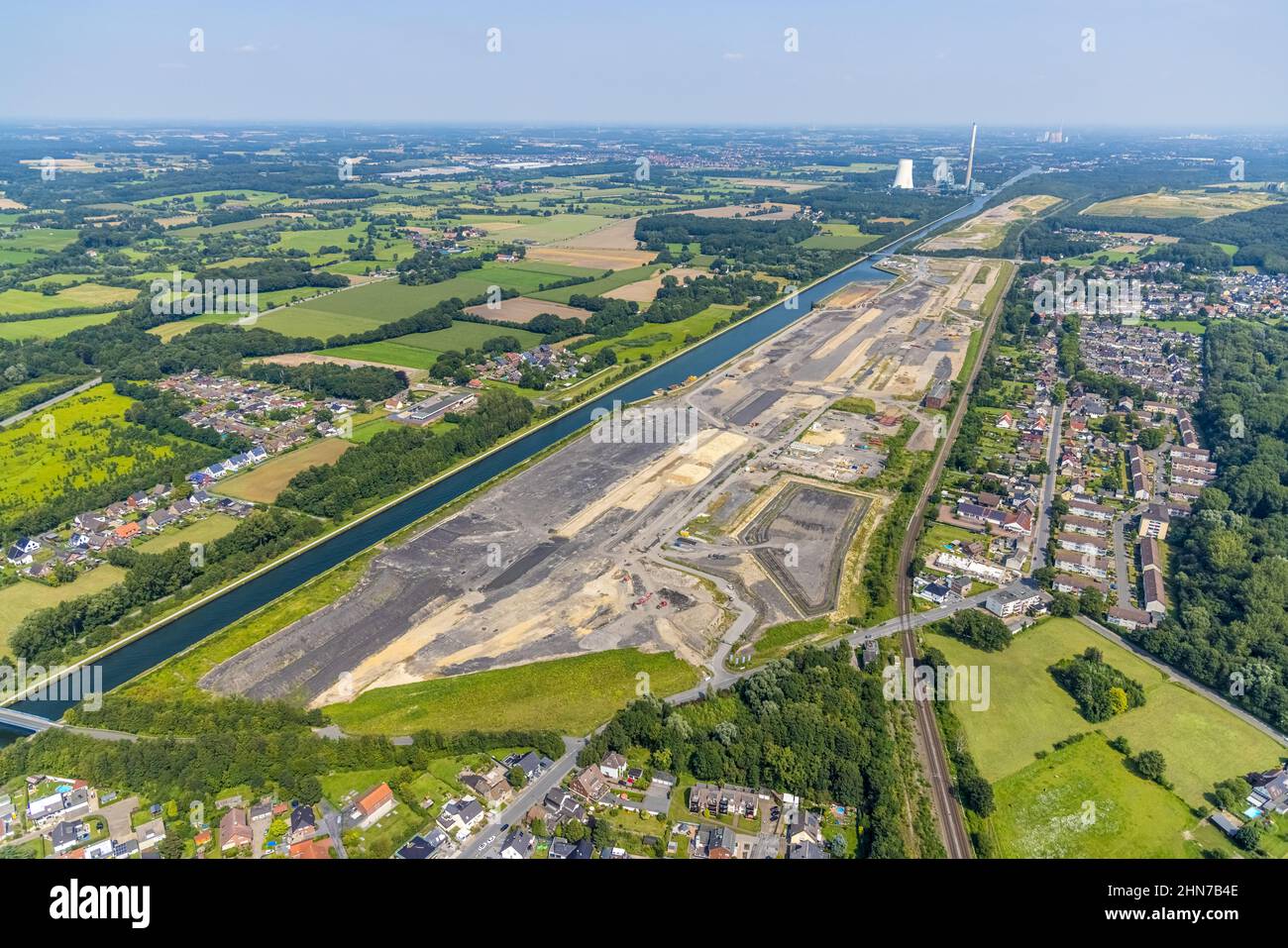 Aerial view, construction site for planned city quarter Wasserstadt ...