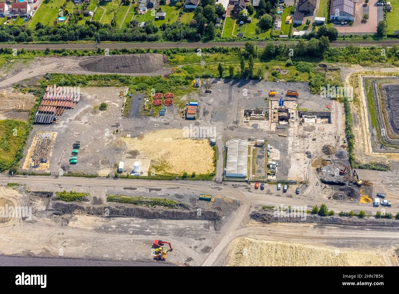 Aerial view, construction site for planned city quarter Wasserstadt ...