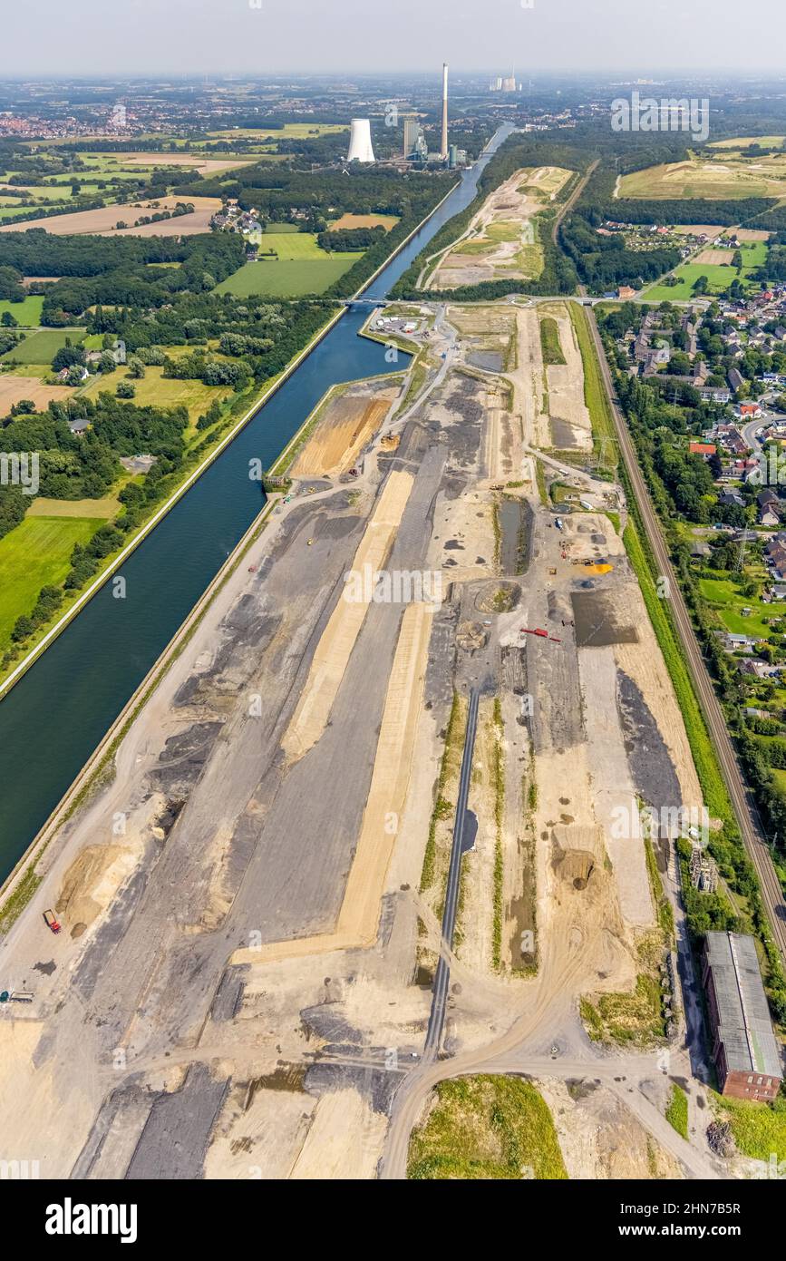 Aerial view, construction site for planned city quarter Wasserstadt ...