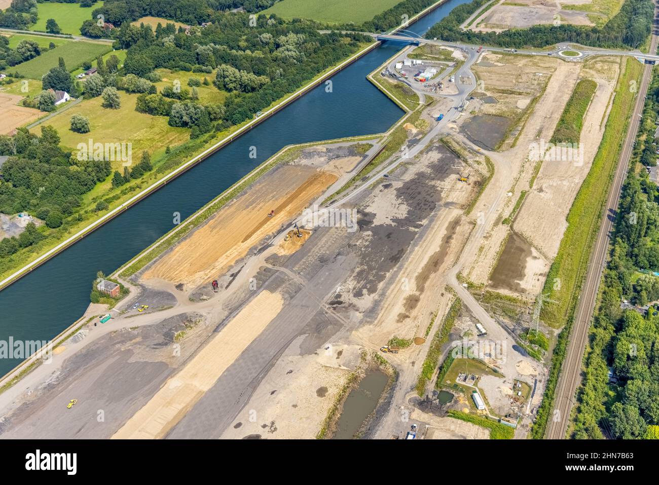Aerial view, construction site for planned city quarter Wasserstadt ...
