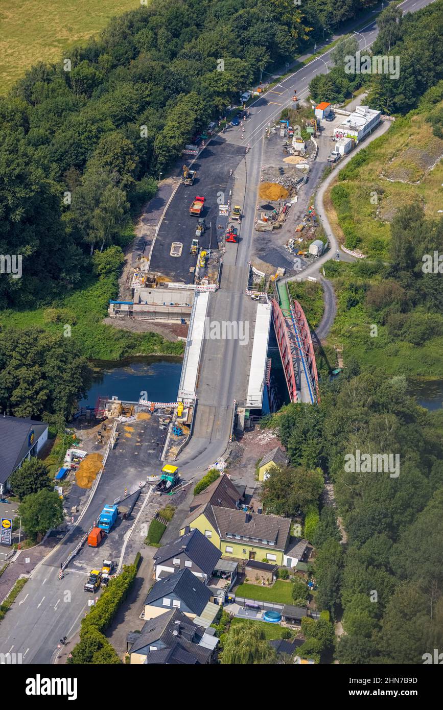 Aerial view, construction site and new construction of a bridge at ...