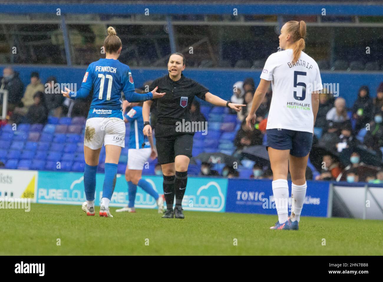 Jade Pennock of Birmingham City being reprimanded by the referee Stock ...