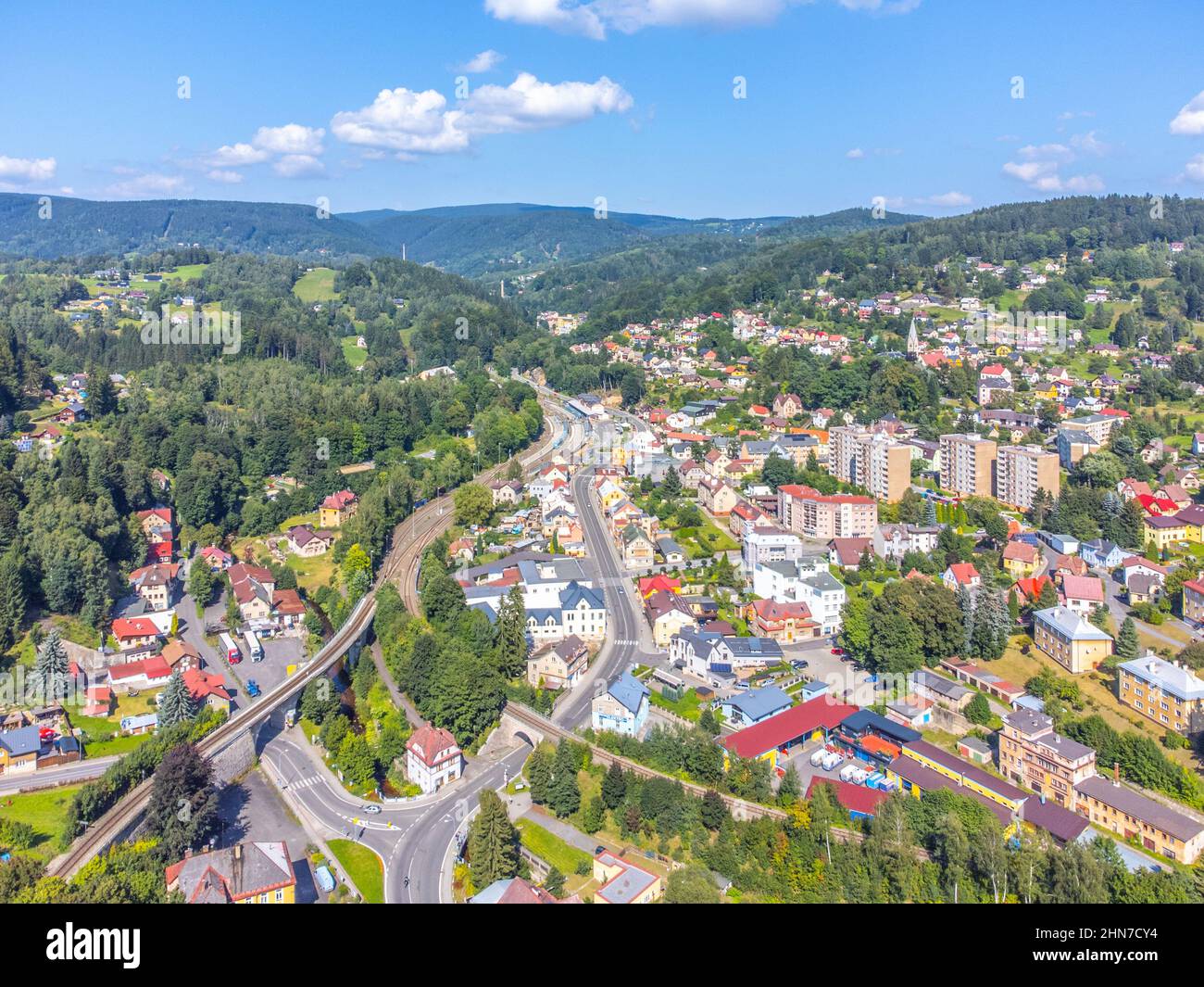 Aerial view of Tanvald in Jizera Mountains Stock Photo - Alamy