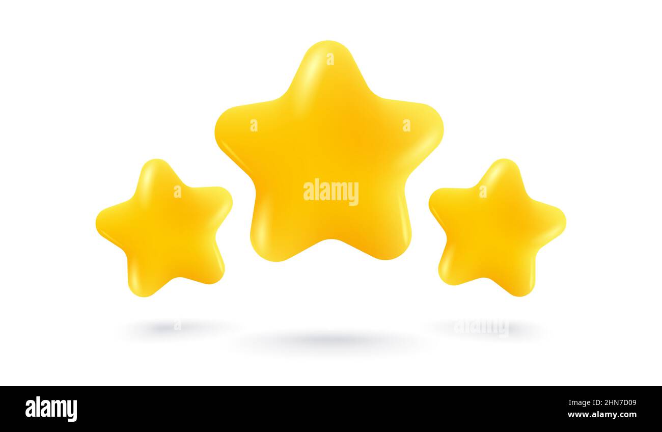 Vector icons of three yellow stars glossy colors. Achievements for games or customer rating ...