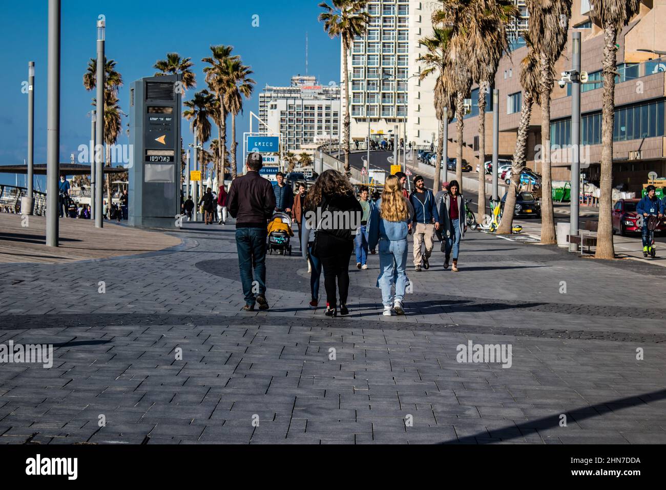 Tel Aviv, Israel - February 13, 2022 Unidentified people walking on Tel ...