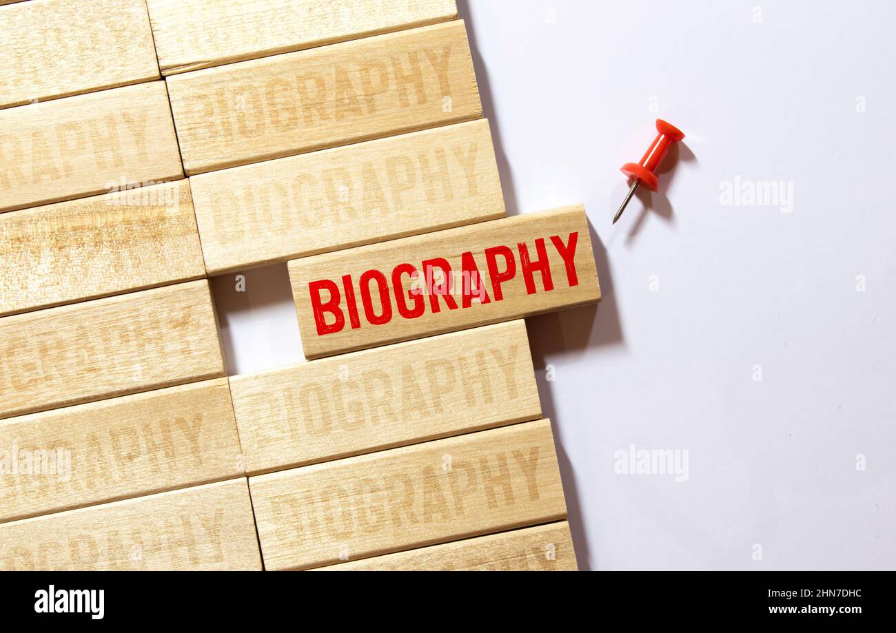 Biography word written on wood block, life concept Stock Photo - Alamy