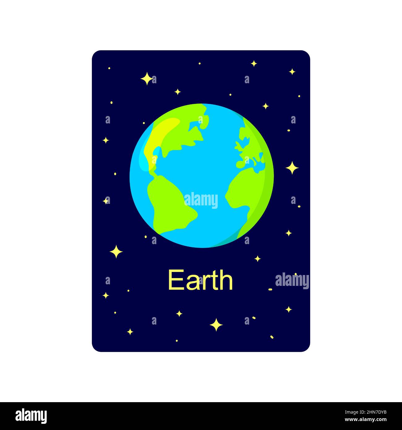 Kids flashcard with Earth planet on dark starry background. Educational ...
