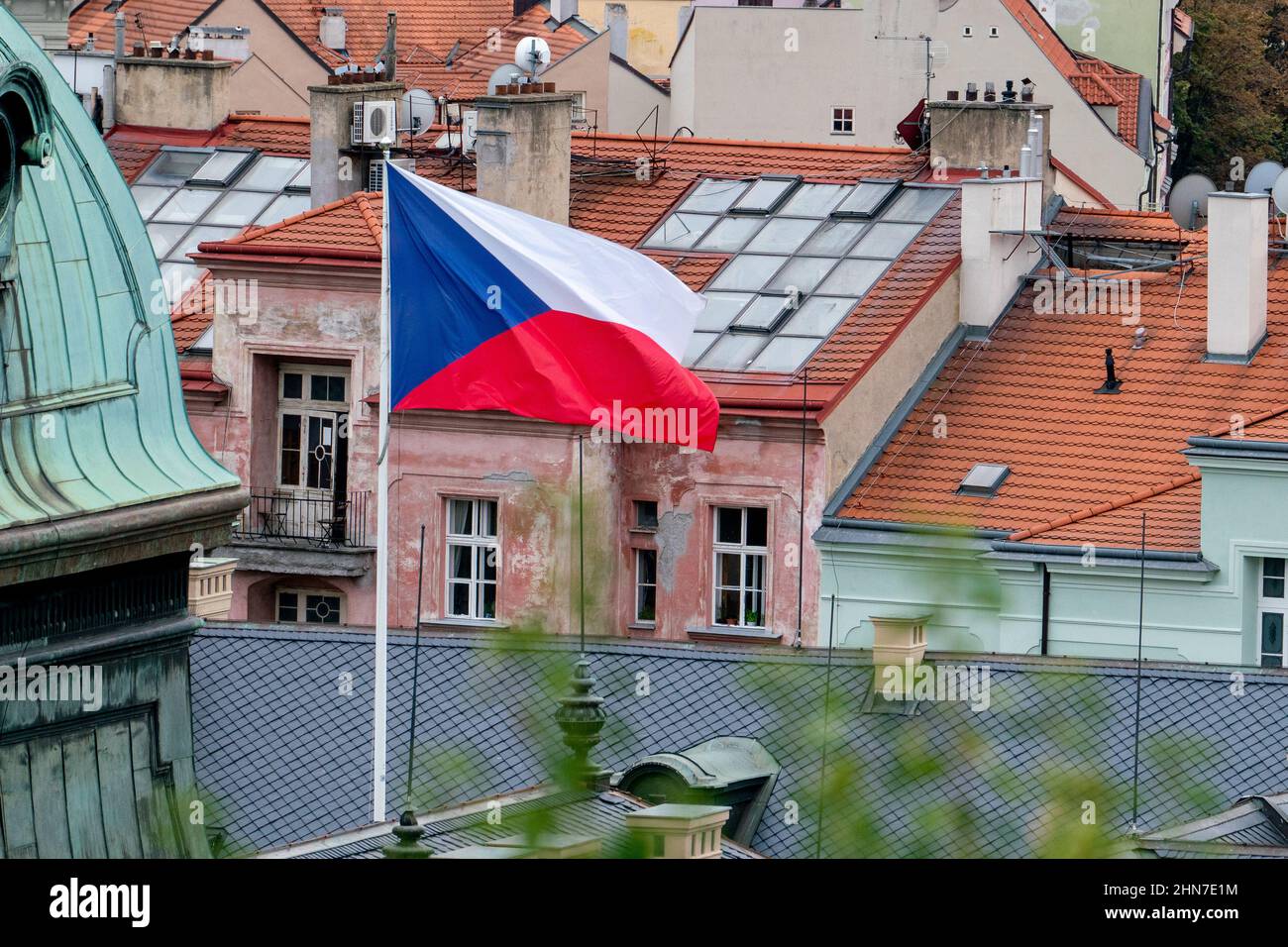 Czech flag on the building. Prague architecture. Great views of ...