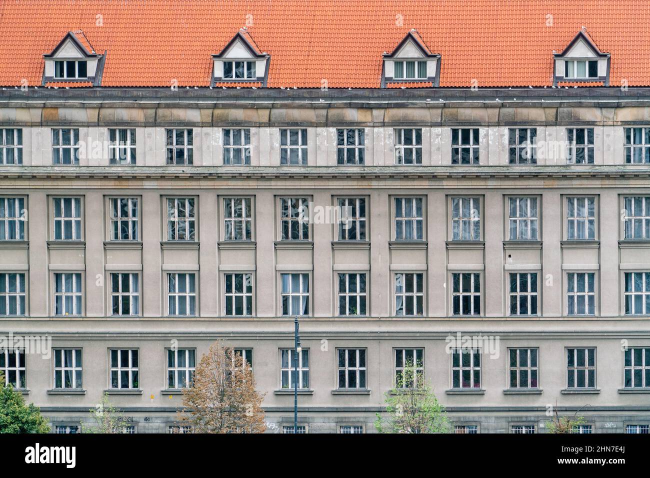 European apartment building with an orange roof. Europe architecture ...