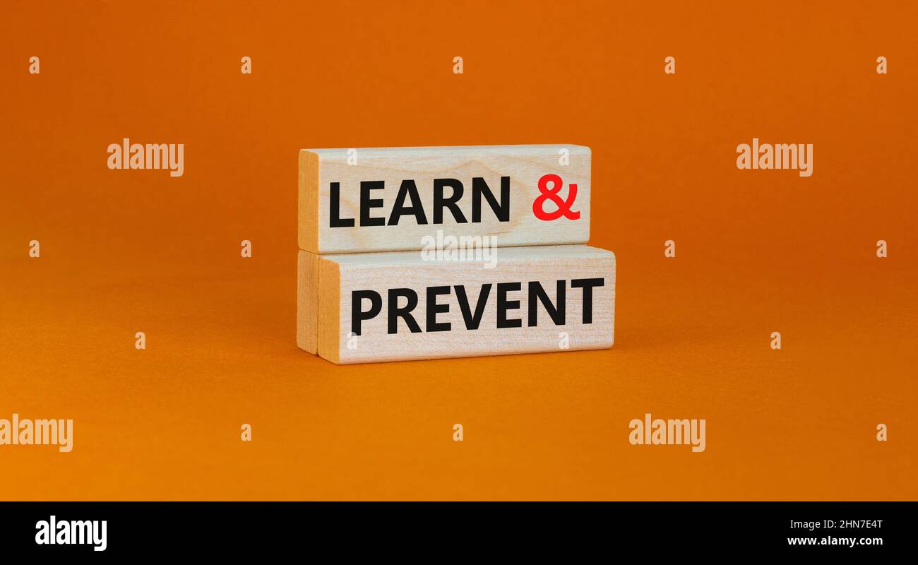 Learn and prevent symbol. Concept words Learn and prevent on wooden ...