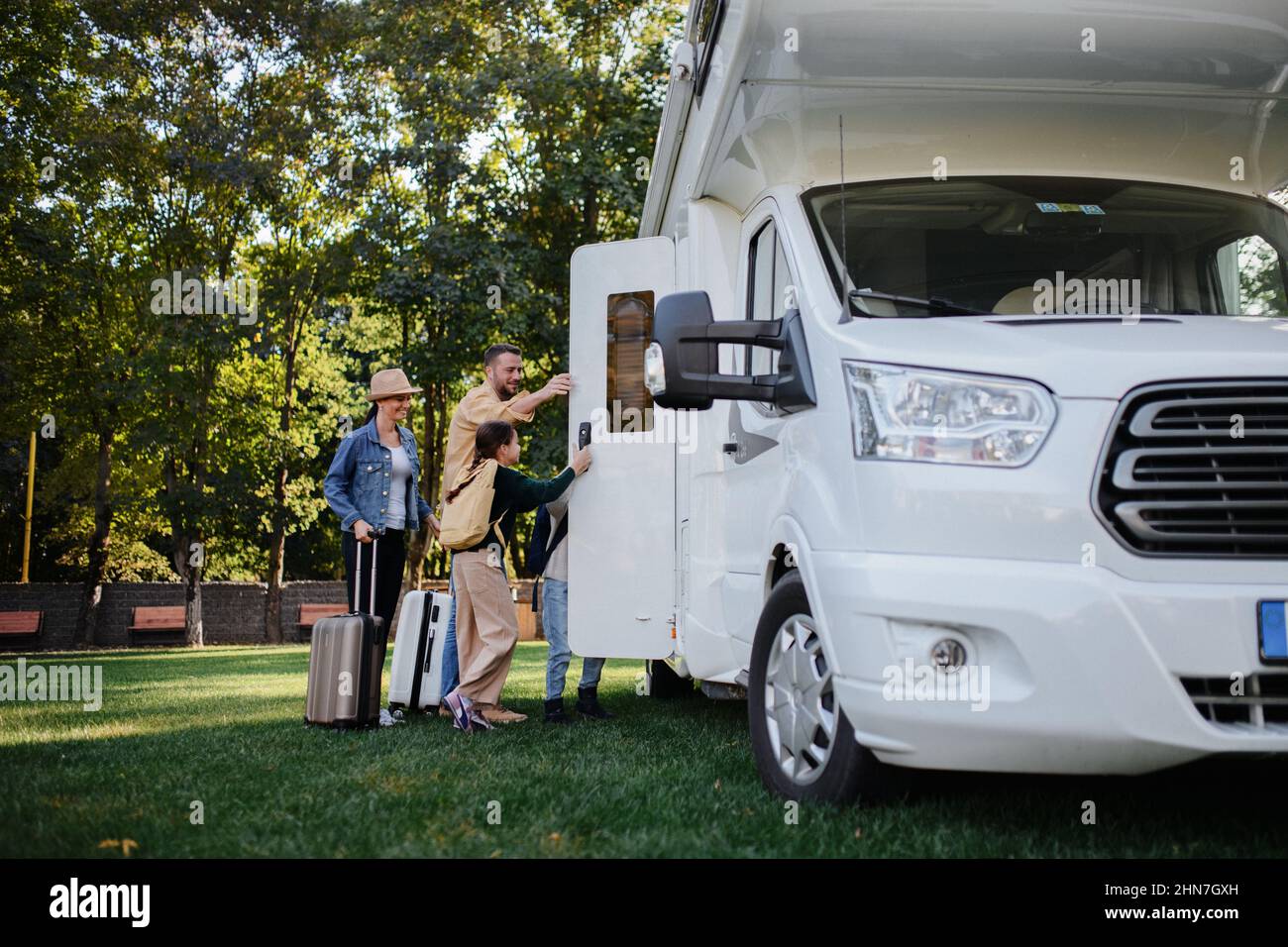 Family and caravan park and rear view hi-res stock photography and ...