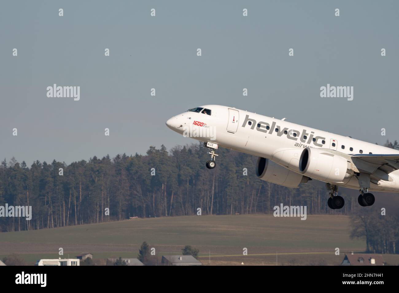 Zurich, Switzerland, February 10, 2022 Helvetic Airways Embraer E190 E2 ... Zurich, Switzerland, February 10, 2022 Helvetic Airways Embraer E190 E2 ...
