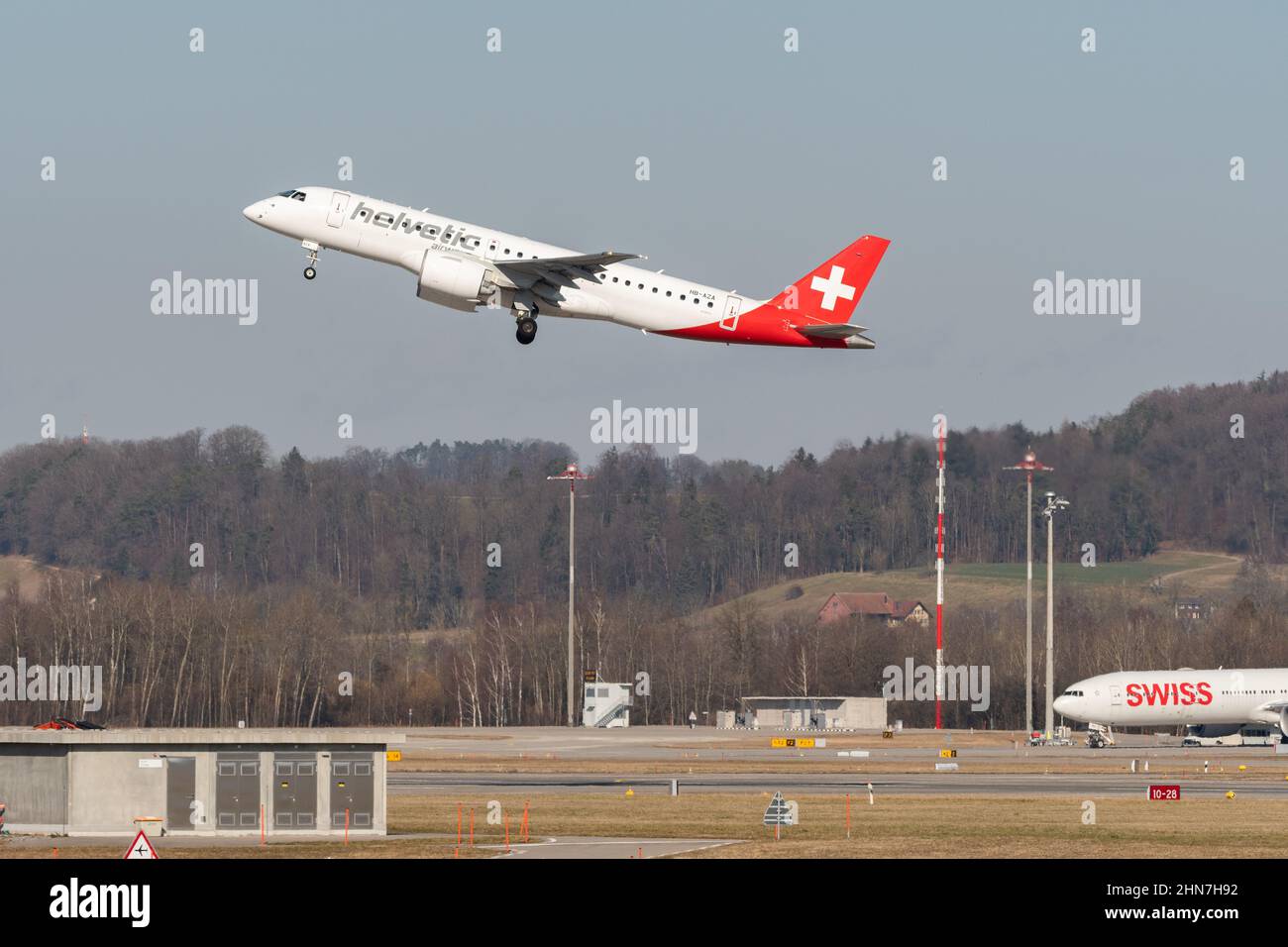 Zurich, Switzerland, February 10, 2022 Helvetic Airways Embraer E190 E2 ... Zurich, Switzerland, February 10, 2022 Helvetic Airways Embraer E190 E2 ...
